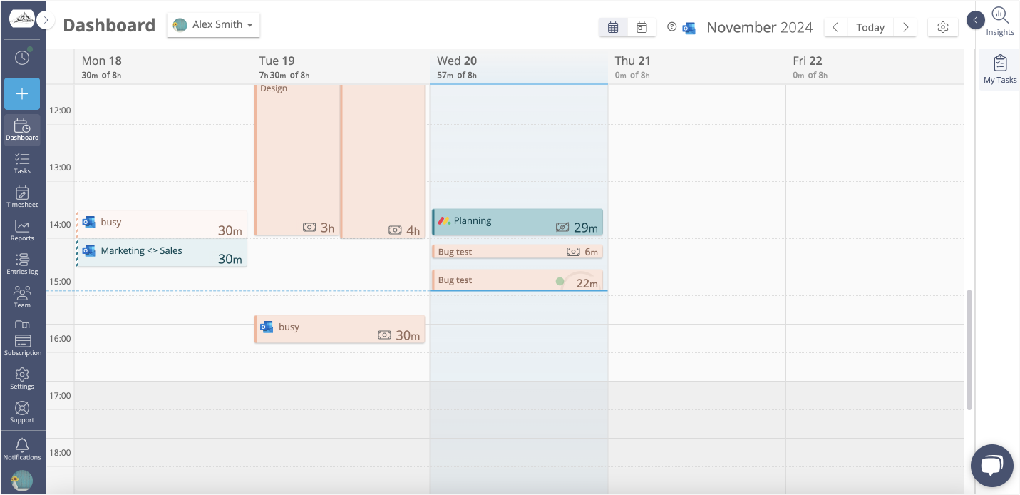 How to select a start and end time for a Time entry