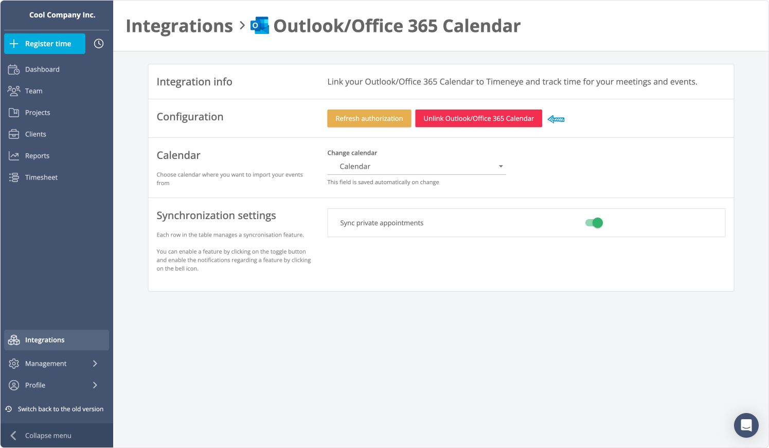 Outlook Calendar integration