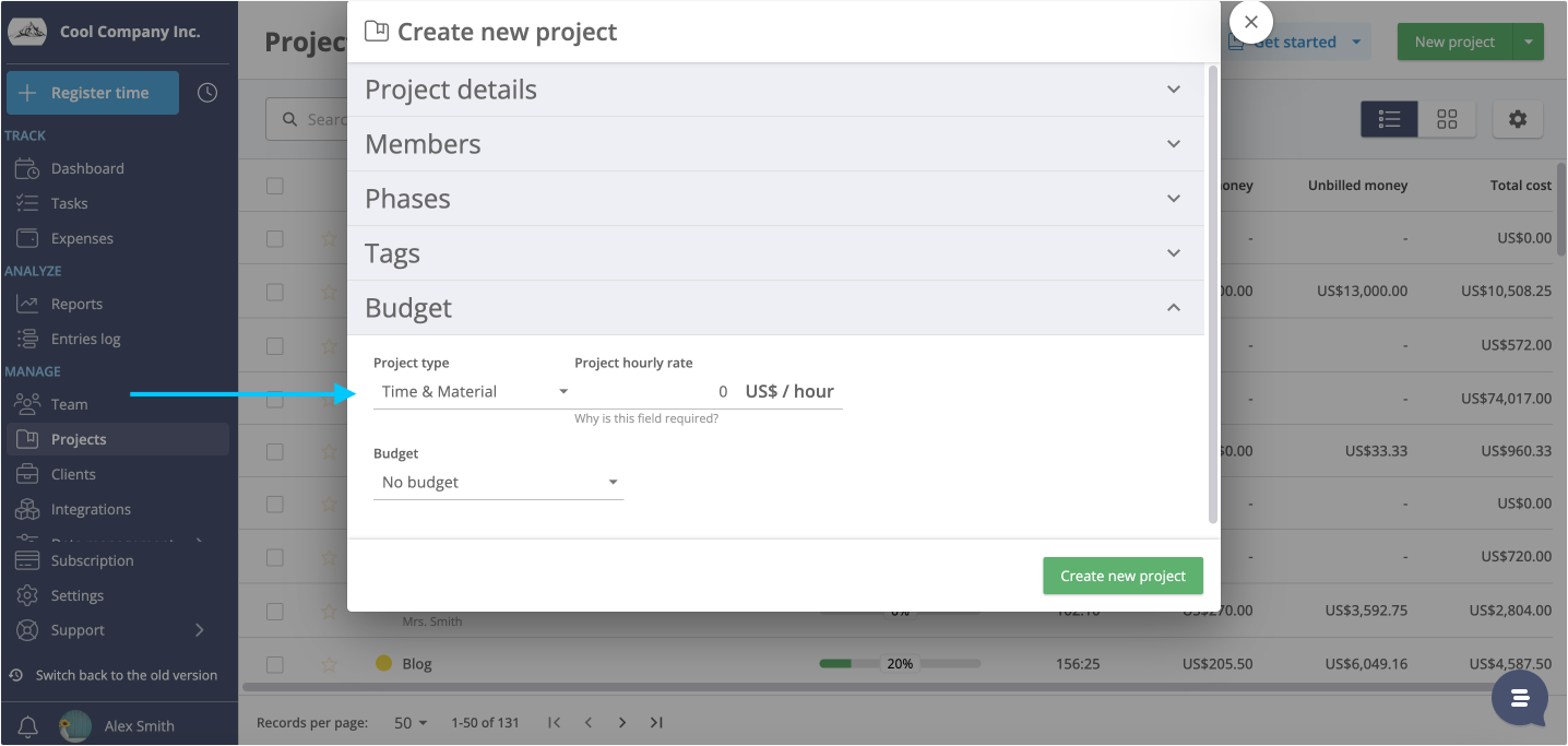 Creating a project time budget