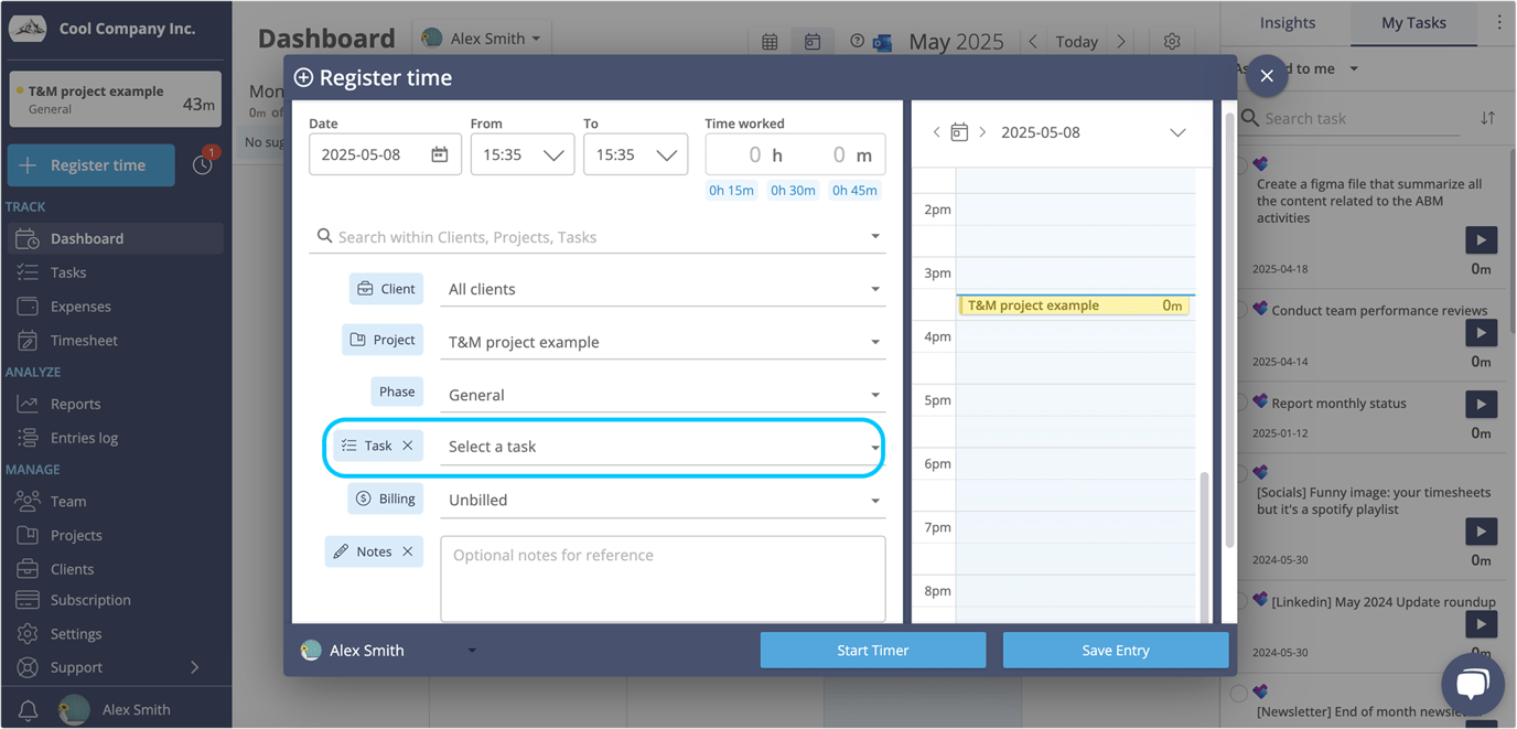 How to track time in Timeneye