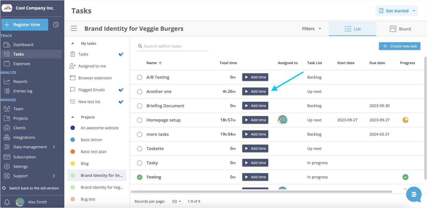 How to track time in Timeneye